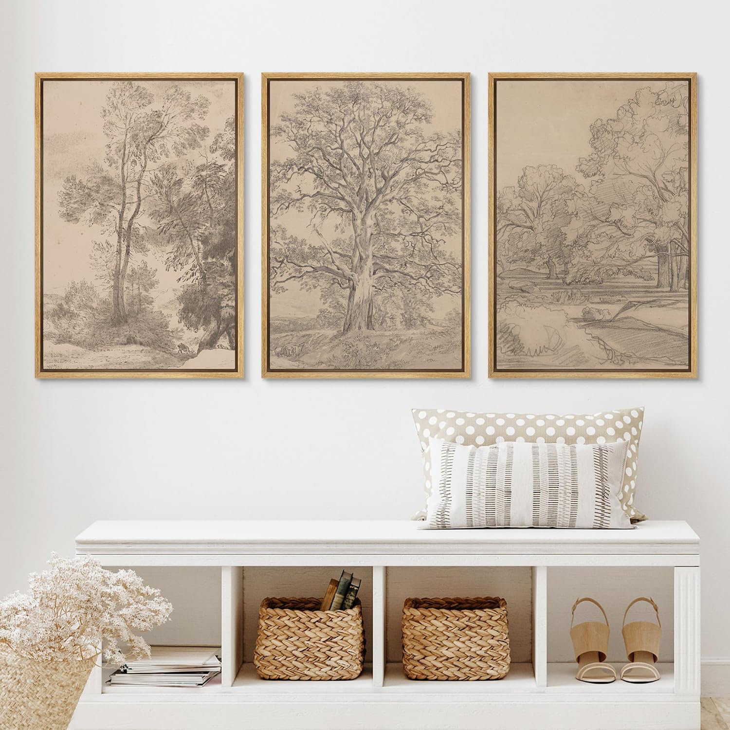 IDEA4WALL Rustic Countryside " Vintage Forest Tree Sketch Landscape Pictures, Modern Farmhouse ...